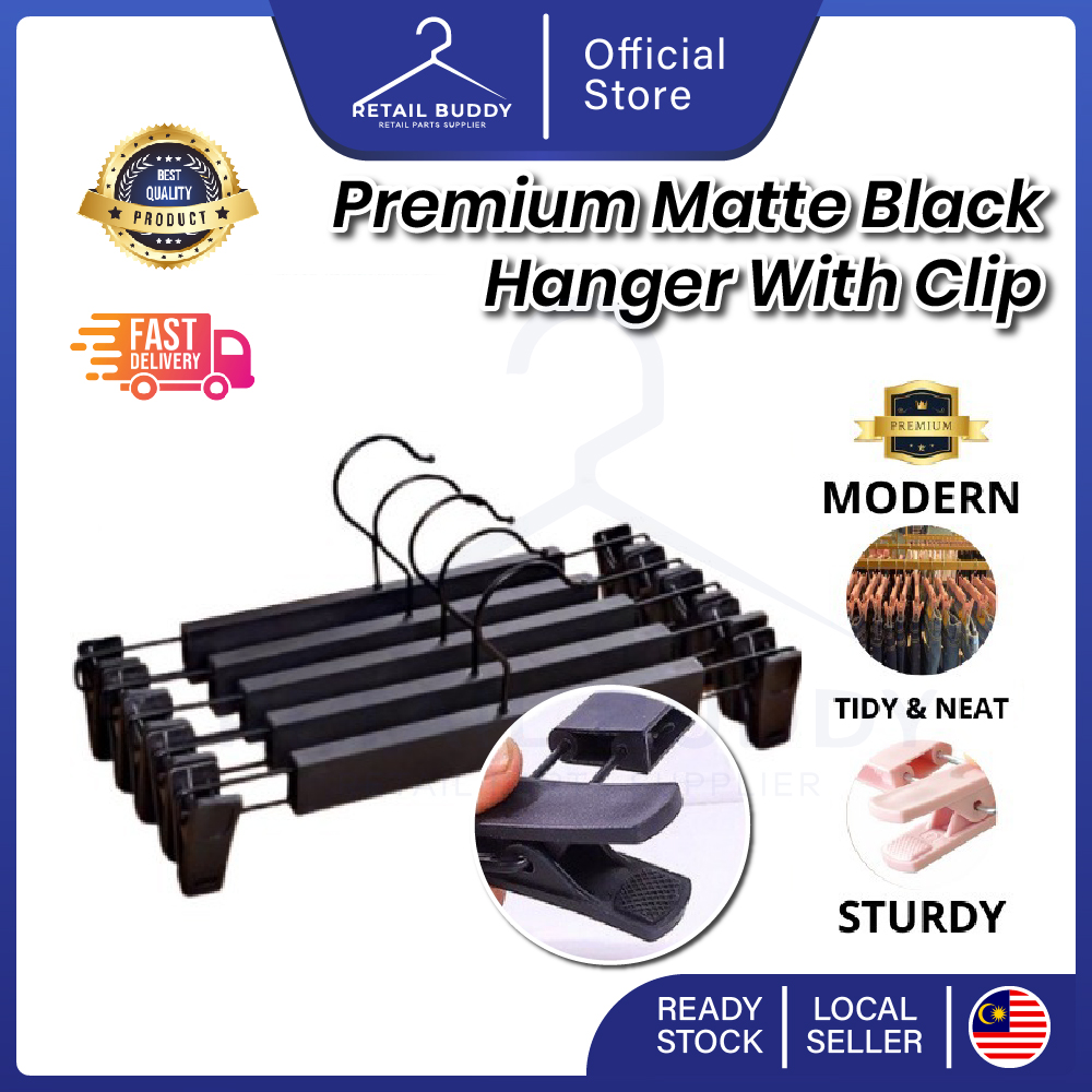 Black Matte Hanger With Clips - Retail Buddy