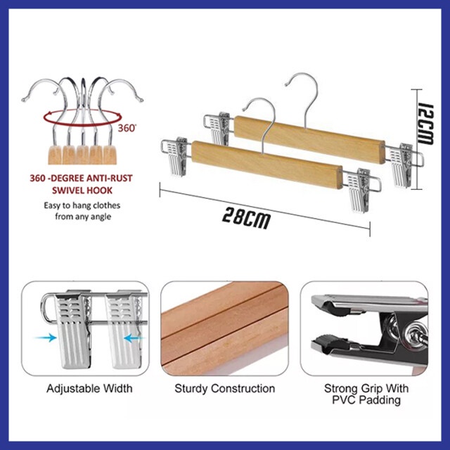 Wood Hanger With Clips - Retail Buddy